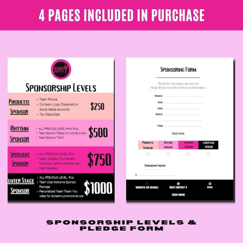Dance Sponsorship Package Canva Template: Editable Fundraiser Form ...