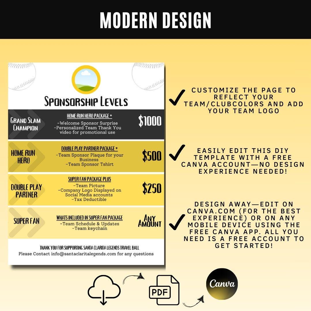 Editable Baseball Sponsorship Flyer: Team Fundraiser Canva Template ...