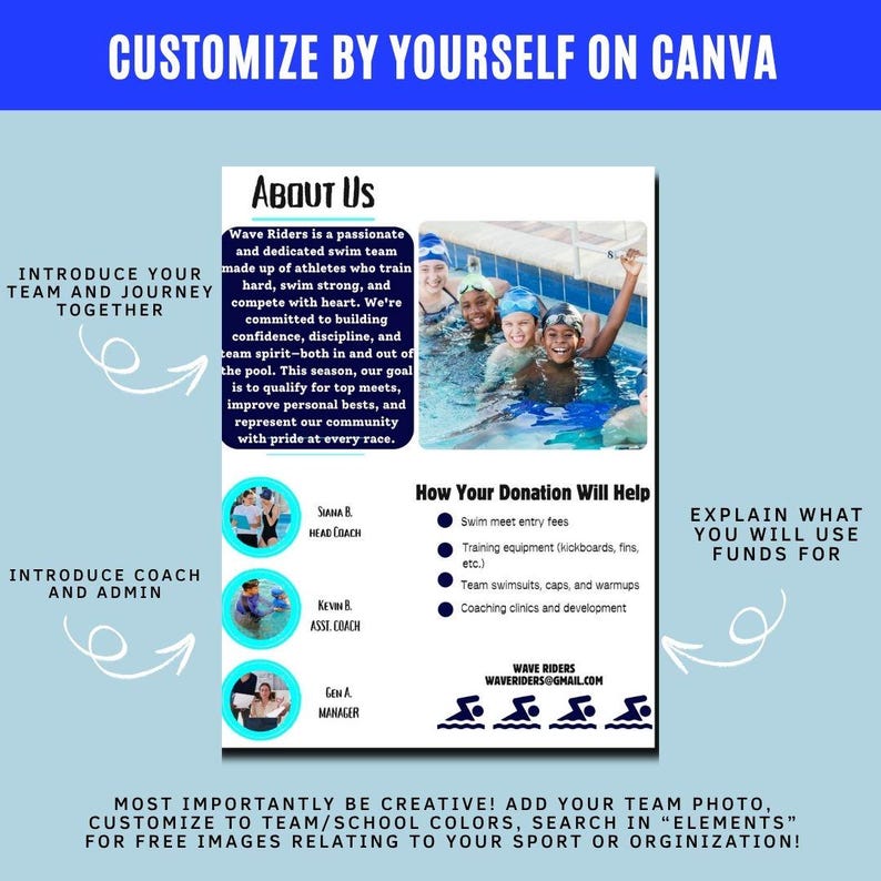 Swim Team Sponsorship Packet Template: Editable Canva Design (digital ...