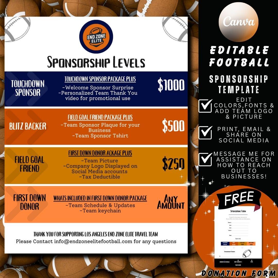 Football Sponsorship Flyer Template: Editable Canva Design (digital ...