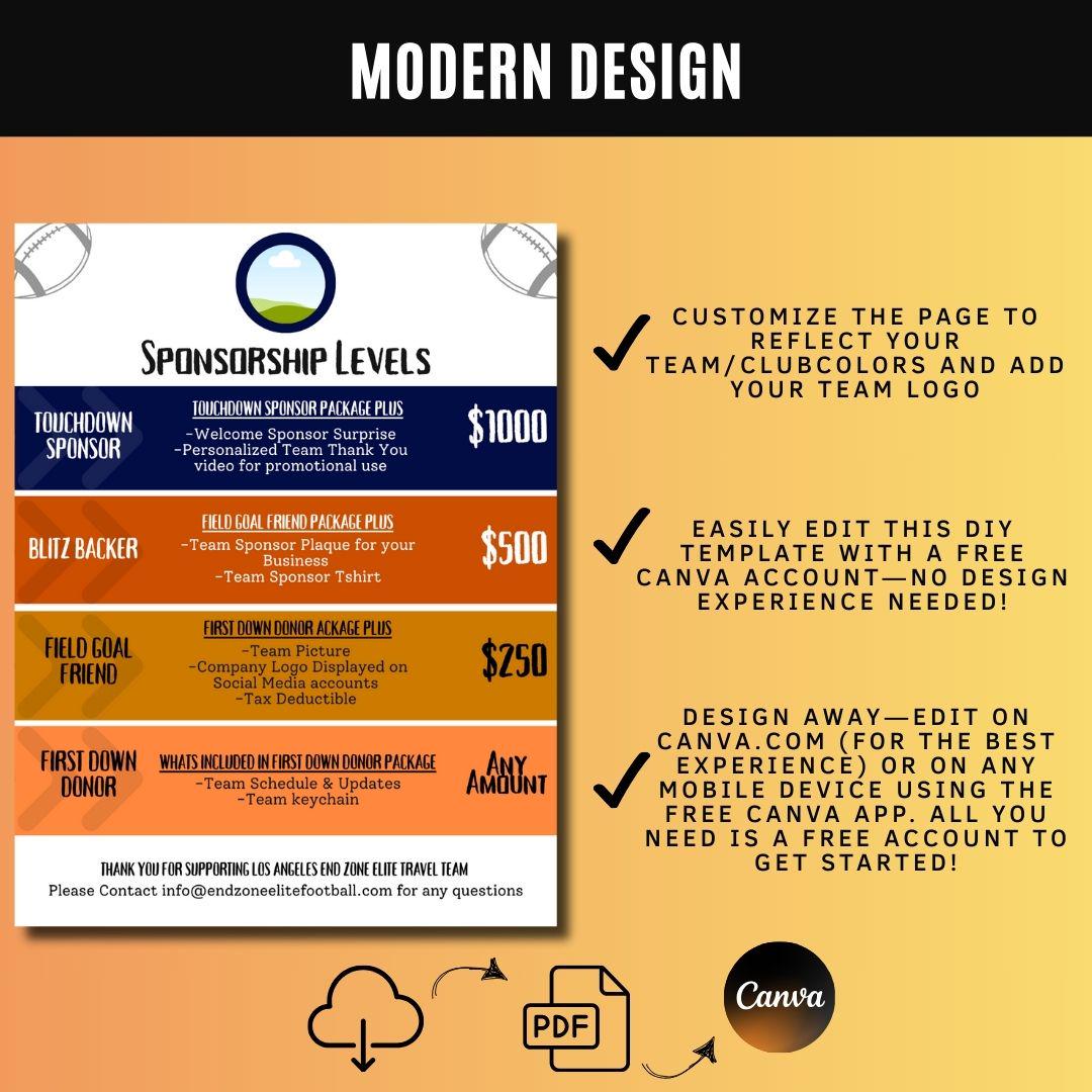 Football Sponsorship Flyer Template: Editable Canva Design (digital ...