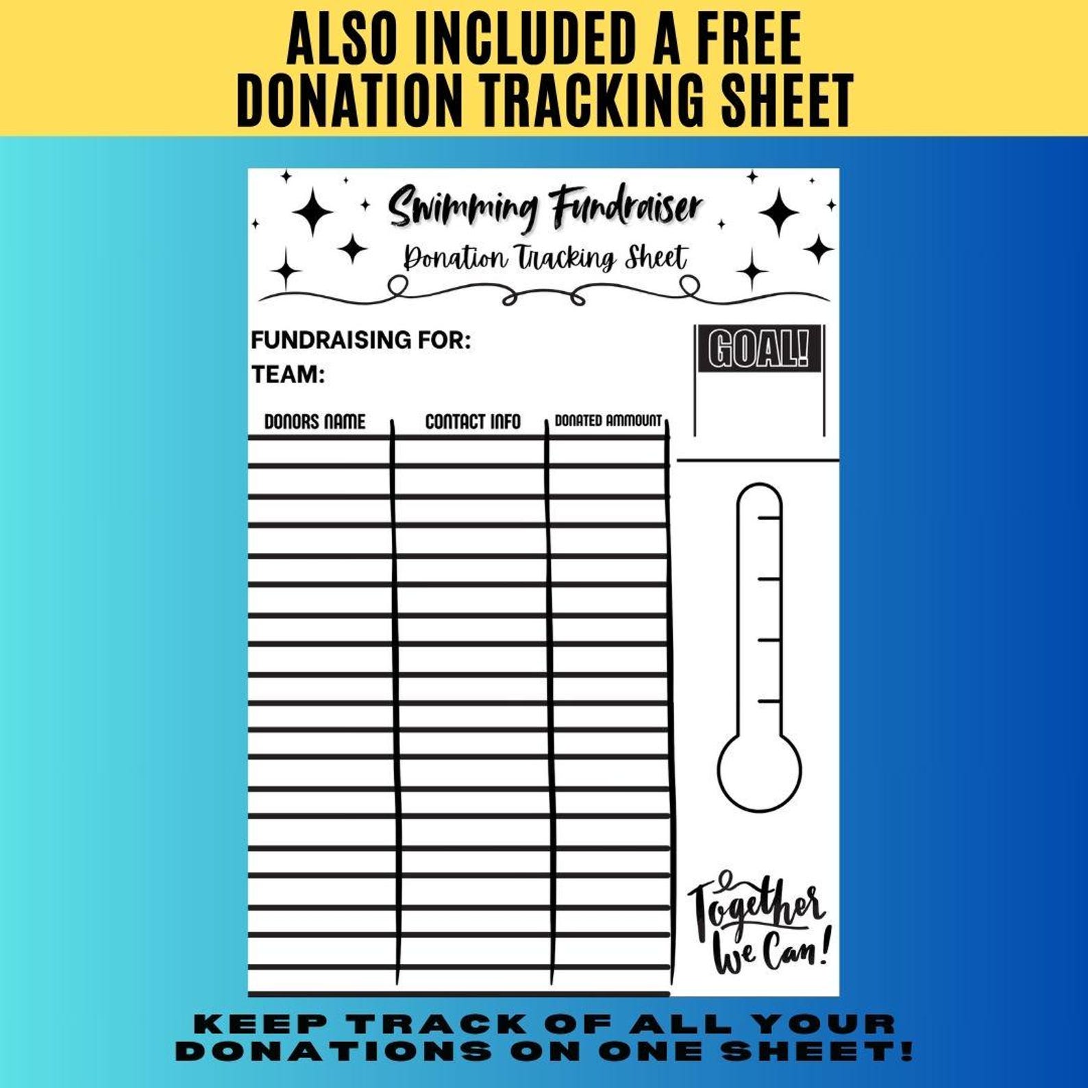 Swimming Fundraiser Canva Templates Bundle: Swim Team Donation Tracker ...