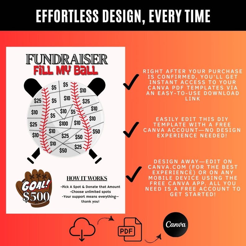 Baseball Fundraiser Canva Template: Fill My Ball Design (digital ...