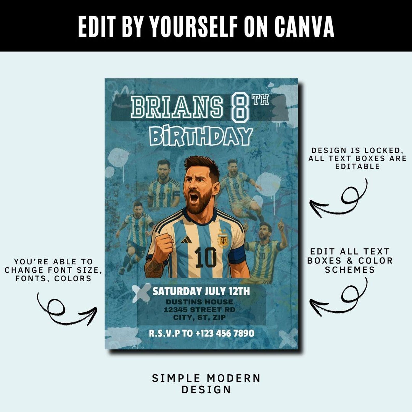 Messi Soccer Birthday Invitation: Editable Text, Printable Theme ...