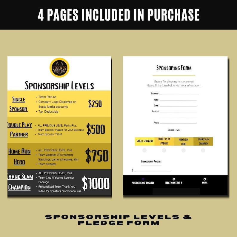 Baseball Sponsorship Packet Canva Template: Editable Team Fundraiser ...