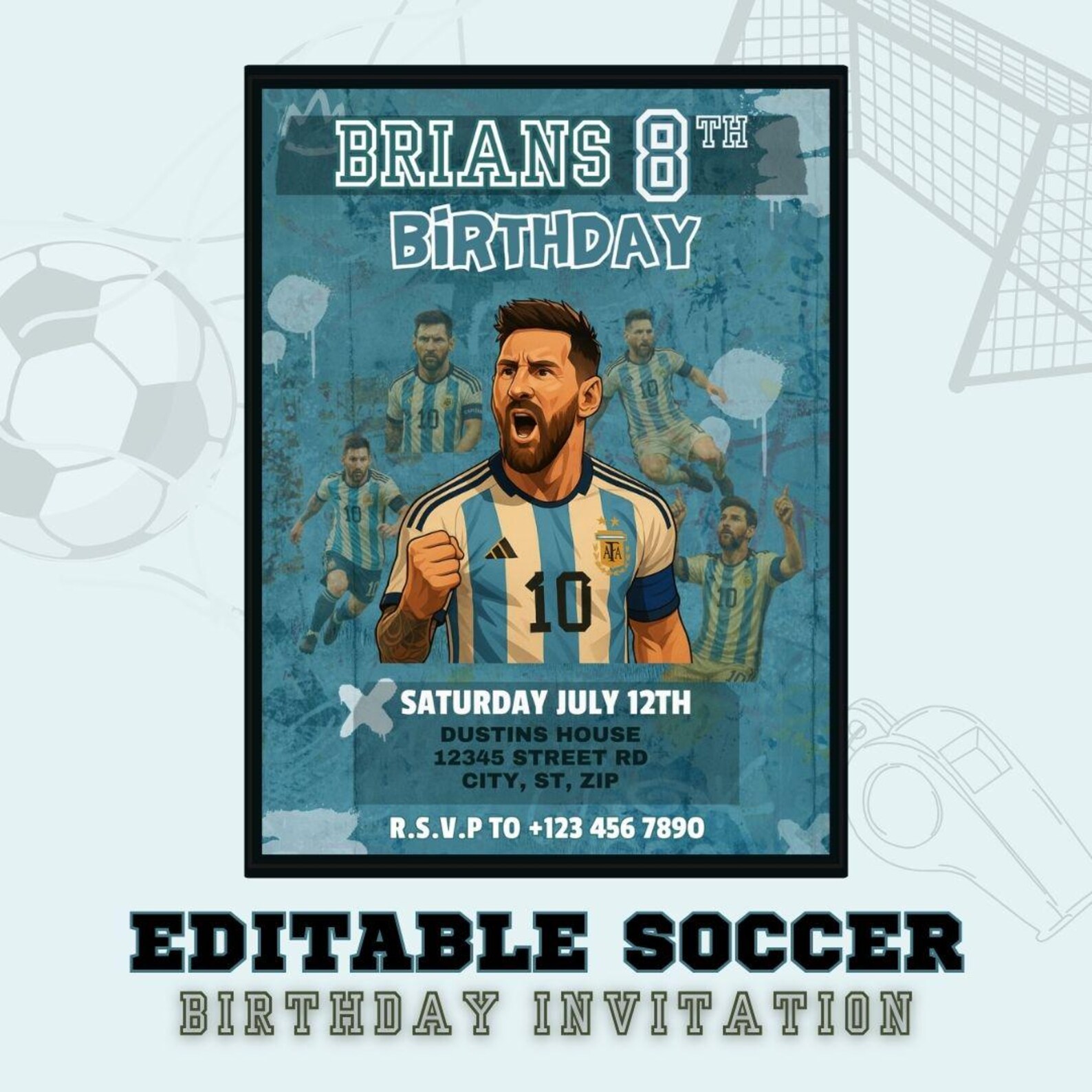 Messi Soccer Birthday Invitation: Editable Text, Printable Theme ...