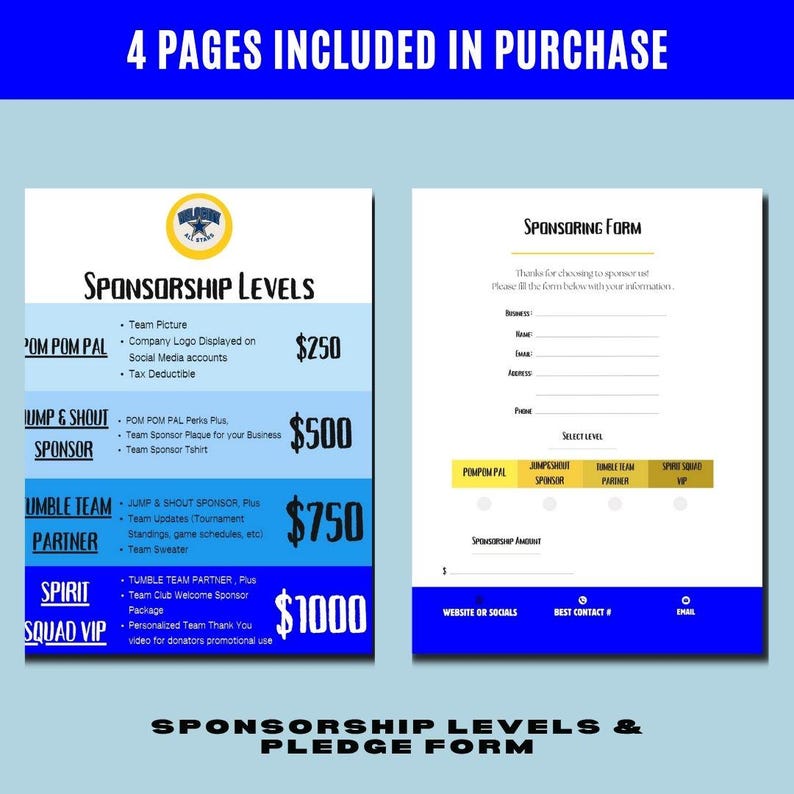 Cheer Sponsor Packet Canva Template – 4 Editable Pages: Title, Team ...