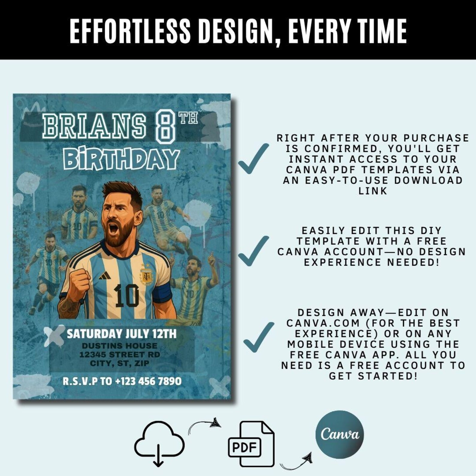 Messi Soccer Birthday Invitation: Editable Text, Printable Theme ...