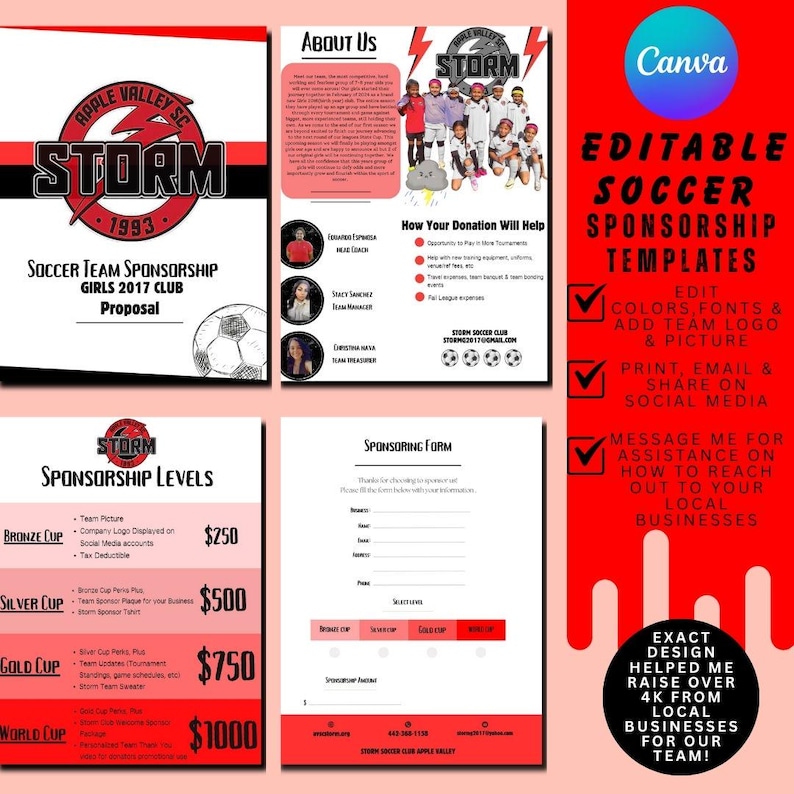 Editable Soccer Sponsorship Packet Template: Canva Design (digital ...