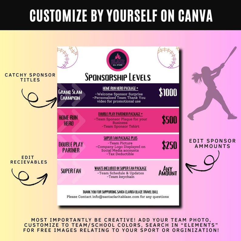 Softball Sponsorship Template: Editable Canva Fundraiser Flyer ...