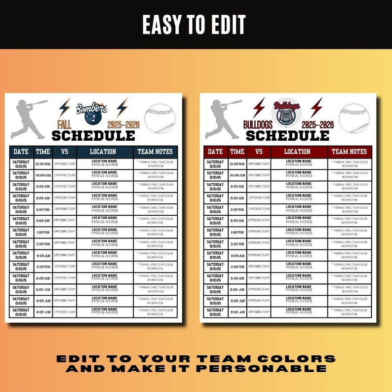 Baseball Game Schedule Template | Editable Canva Practice Planner | 1 ...