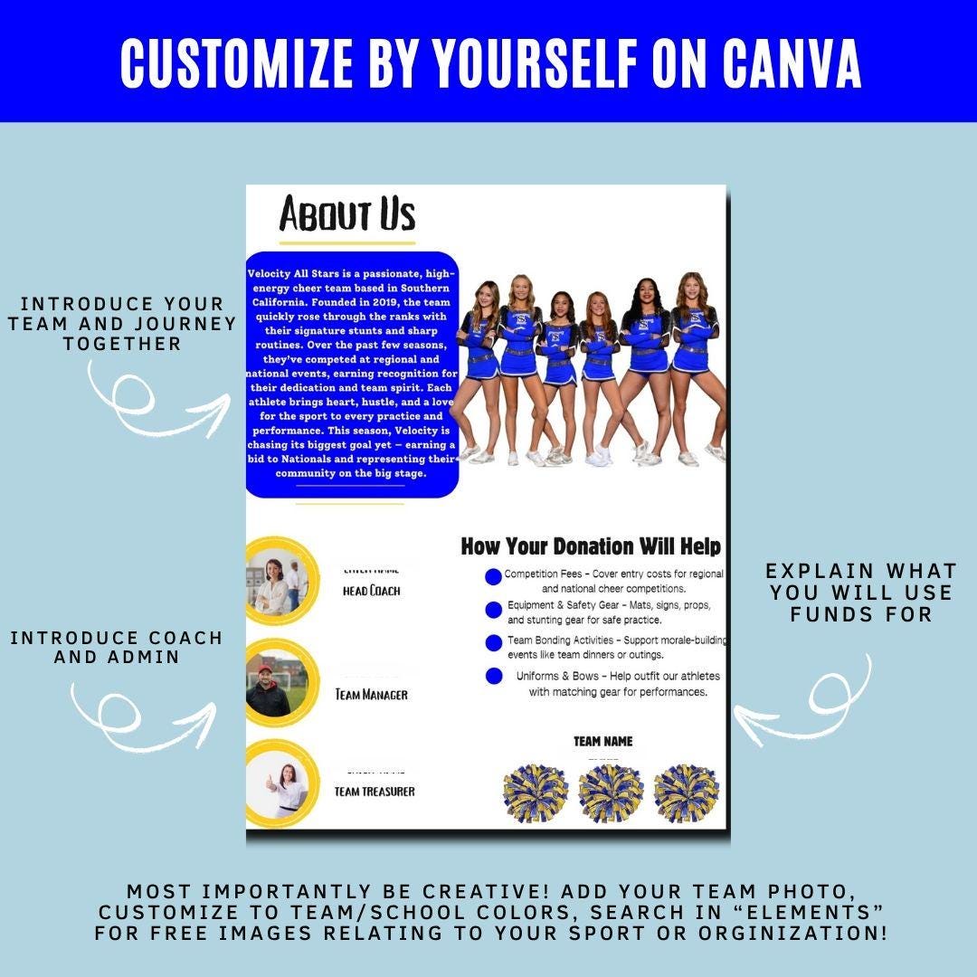 Cheer Sponsor Packet Canva Template: Editable 4-page Fundraising Kit ...