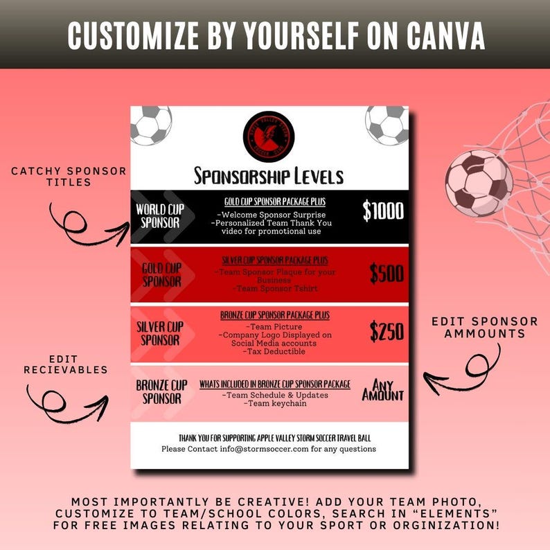 Soccer Sponsorship Package: Editable Canva Template + Donation Form ...