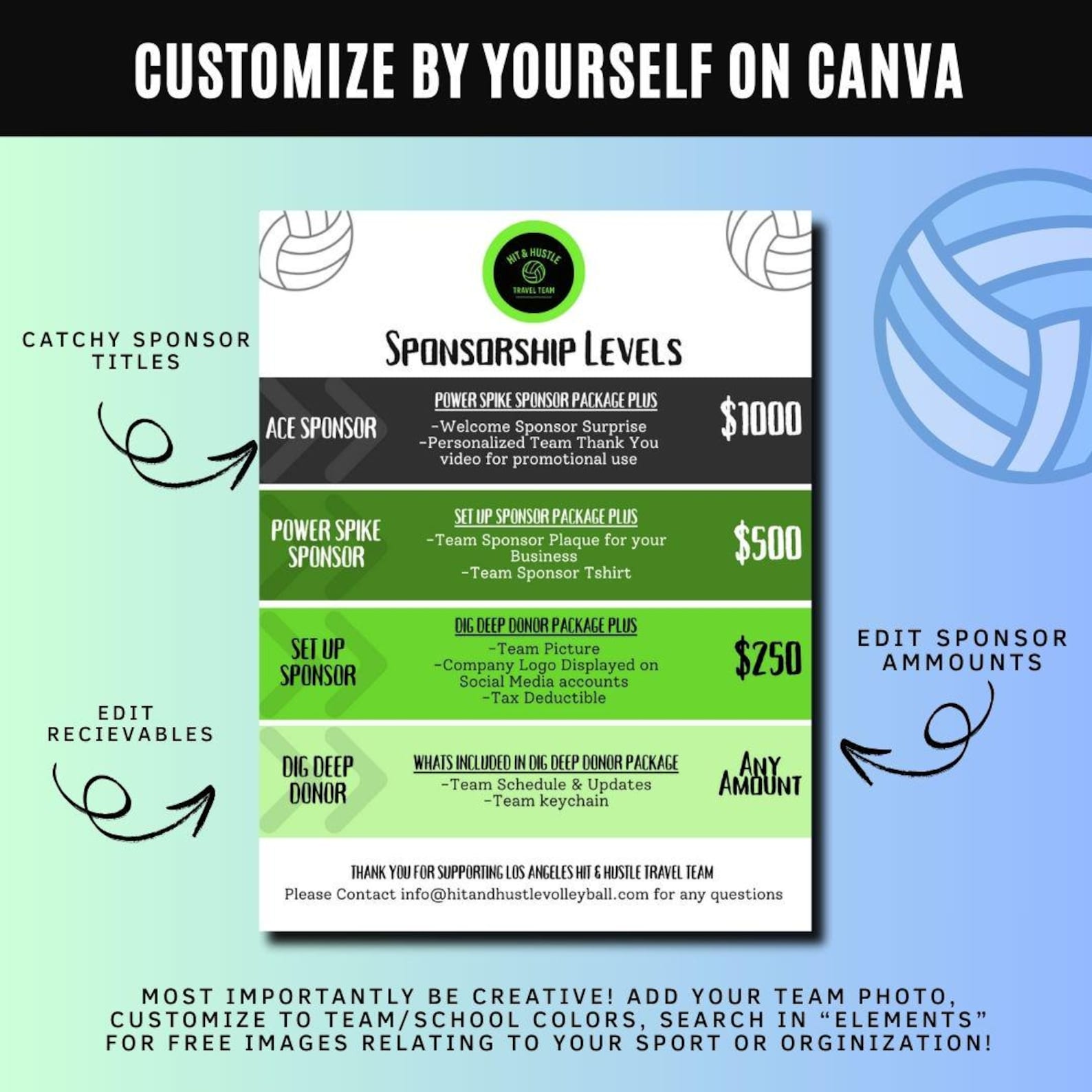 Volleyball Sponsorship Flyer Template: Editable Canva Design (digital ...
