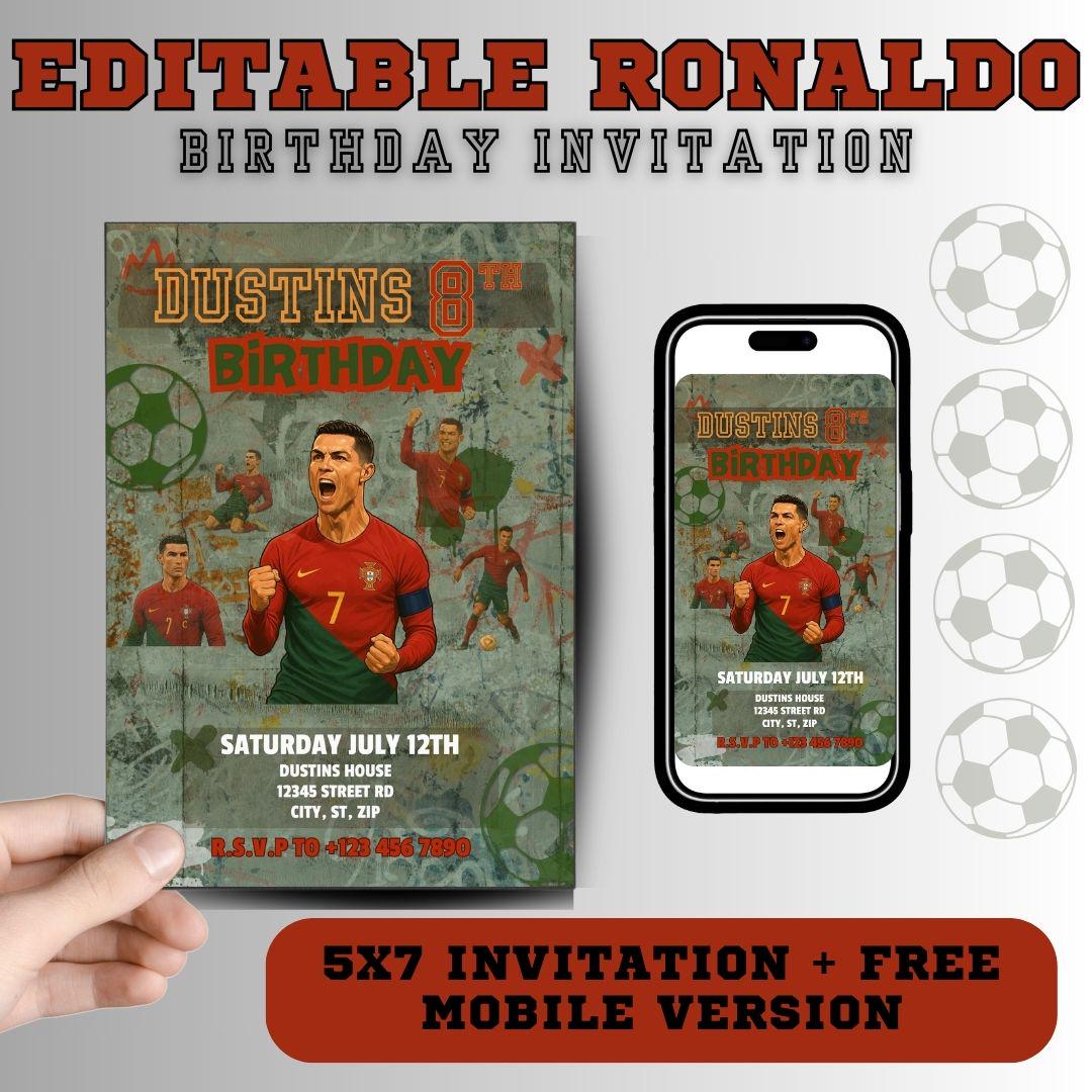 Ronaldo Soccer Birthday Invitation: Editable Text, Printable (digital ...