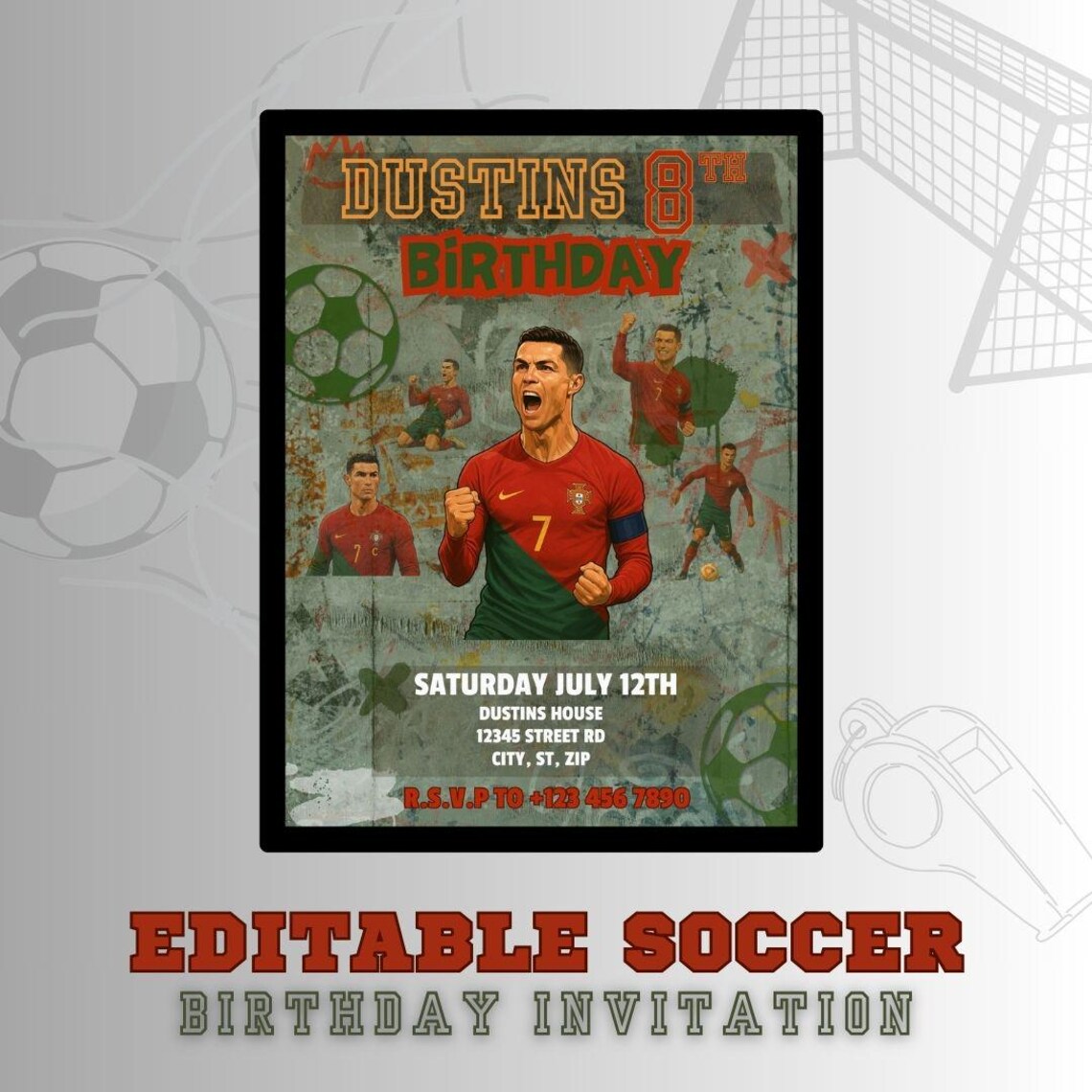 Ronaldo Soccer Birthday Invitation: Editable Text, Printable (digital ...