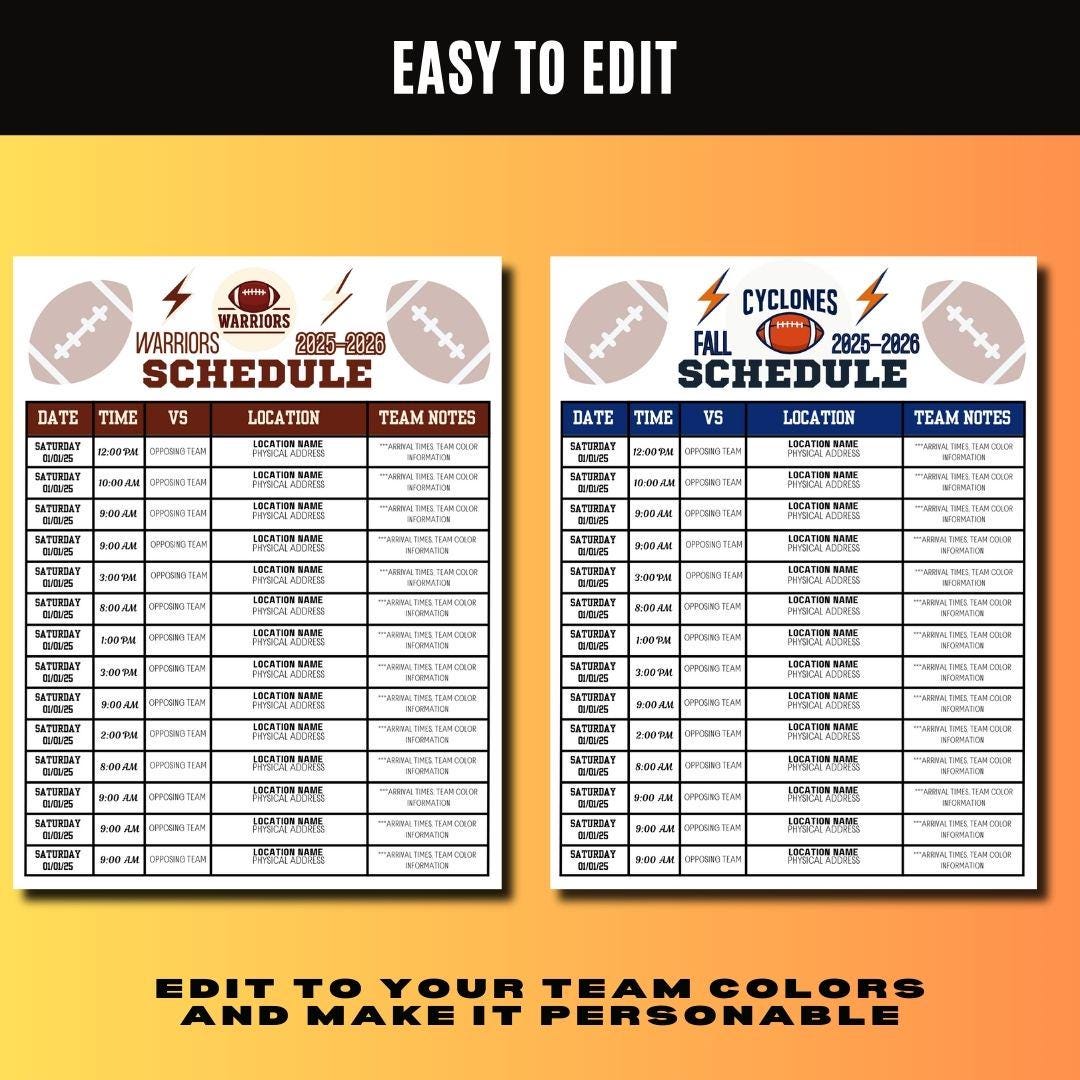 Football Game Schedule Template | Editable Canva Practice Planner | 1 ...