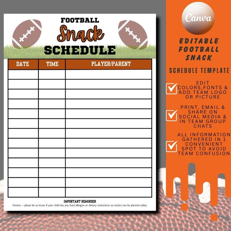 Snack Calendar Template - Etsy