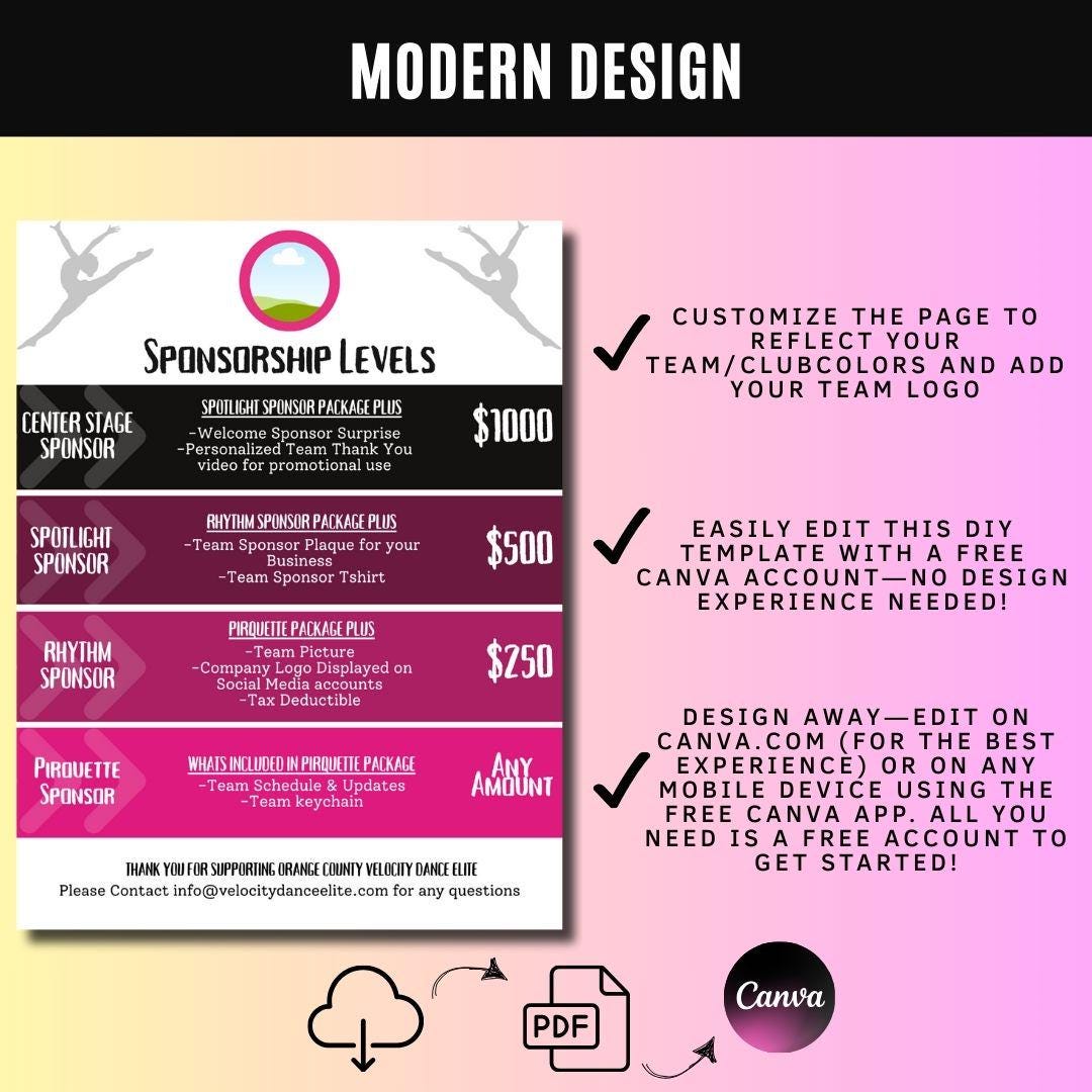 Dance Sponsorship Flyer Template: Editable Canva Design + Donation Form ...