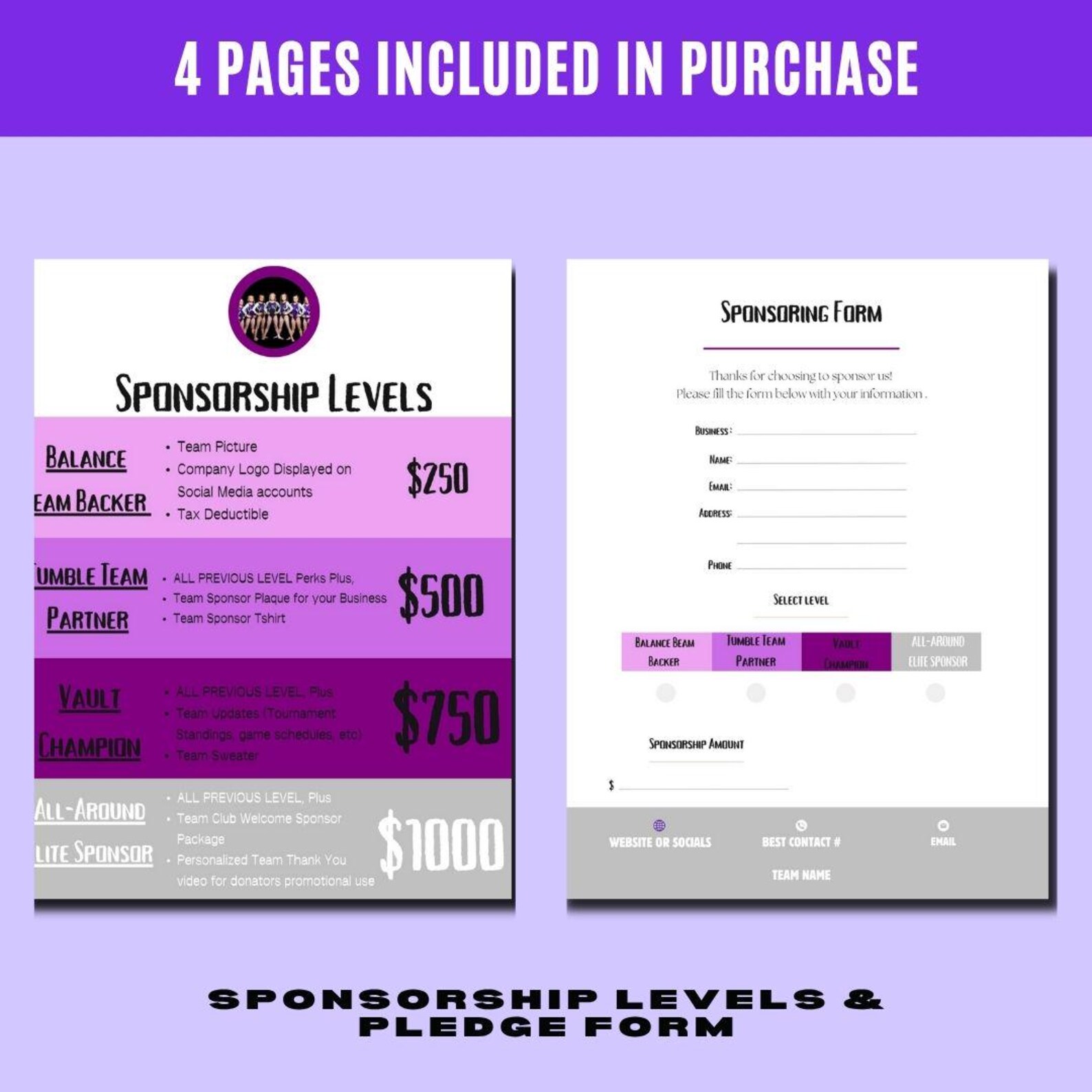 Gymnastics Sponsorship Packet Canva Template: Editable Team Fundraiser ...