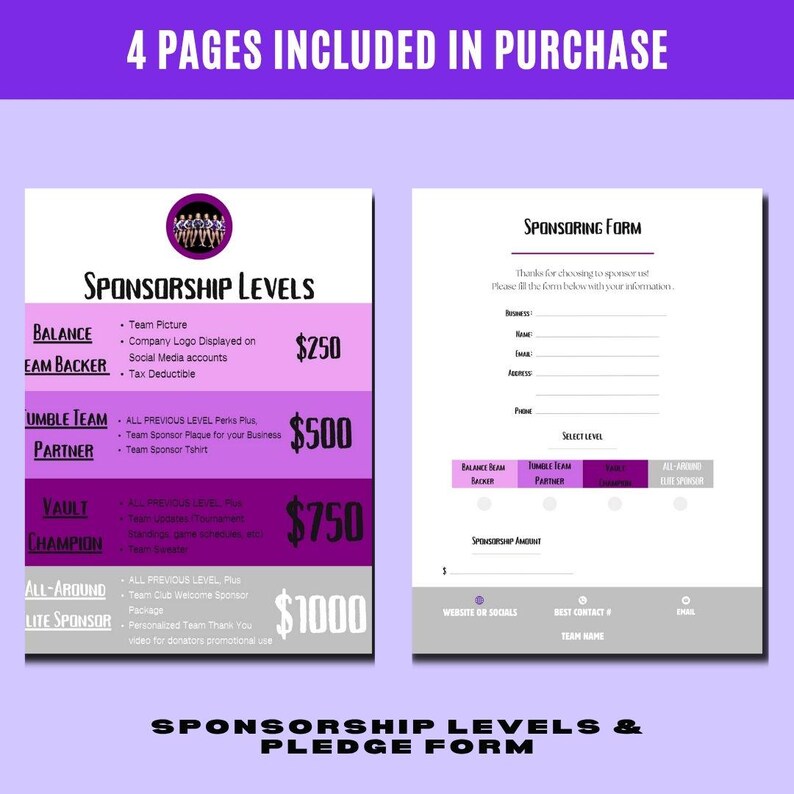 Gymnastics Sponsorship Packet Canva Template: Editable Team Fundraiser ...
