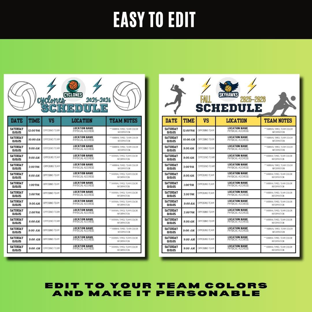 Volleyball Game Schedule Template | Editable Canva Practice Planner | 1 ...