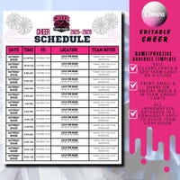 EDITABLE Cheer Schedule Printable, Practice Schedule, Printable Game ...
