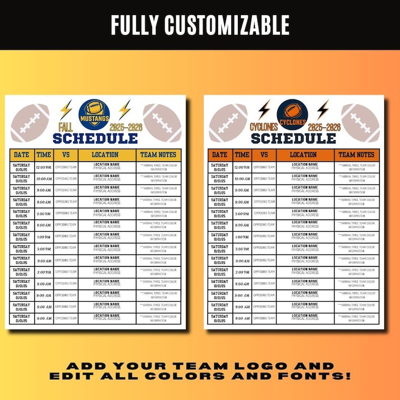 Football Game Schedule Template | Editable Canva Practice Planner | 1 ...