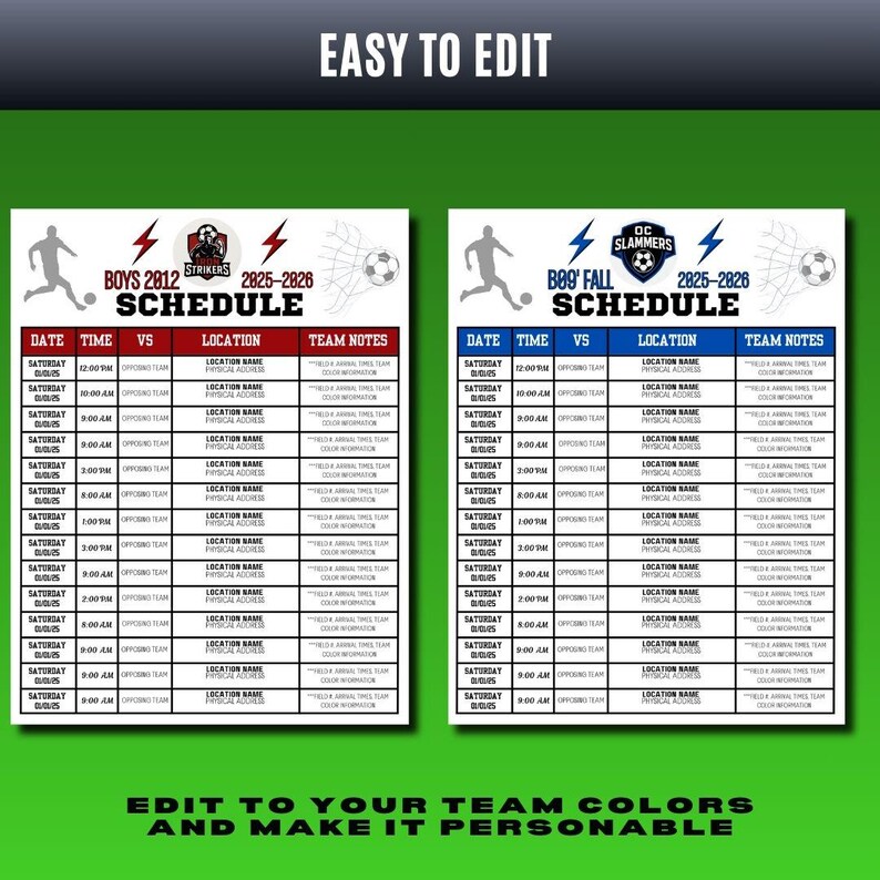 Editable Boys Soccer Schedule Template: Canva Team Planner (digital ...