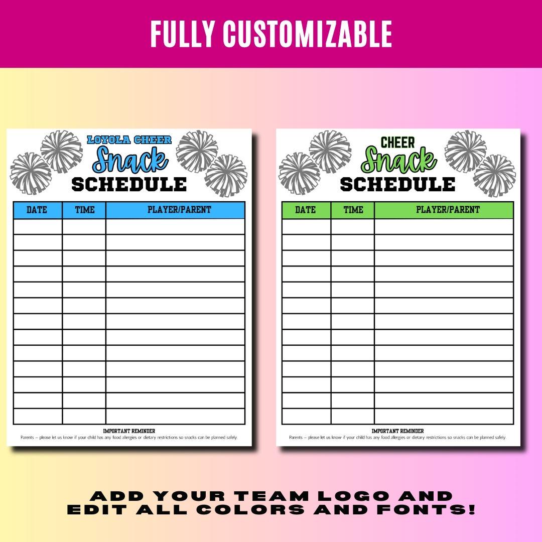 Cheer Snack Schedule Template | Editable Canva Team Snack Planner | 1 ...