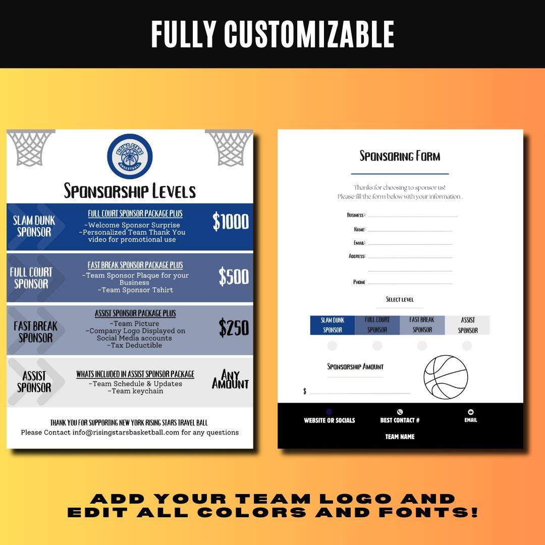 Basketball Sponsorship Flyer: Editable Canva Template + Donation Form ...