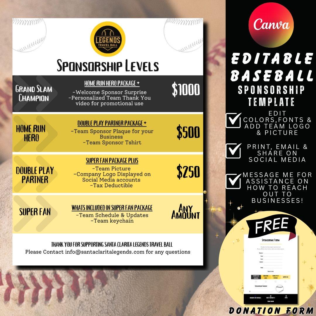 Editable Baseball Sponsorship Flyer: Team Fundraiser Canva Template ...