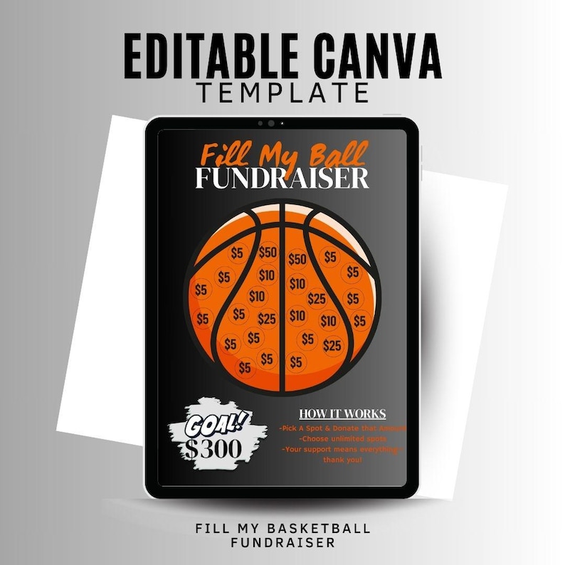 Basketball Fundraiser Template: Fill My Ball, Canva Editable (digital ...