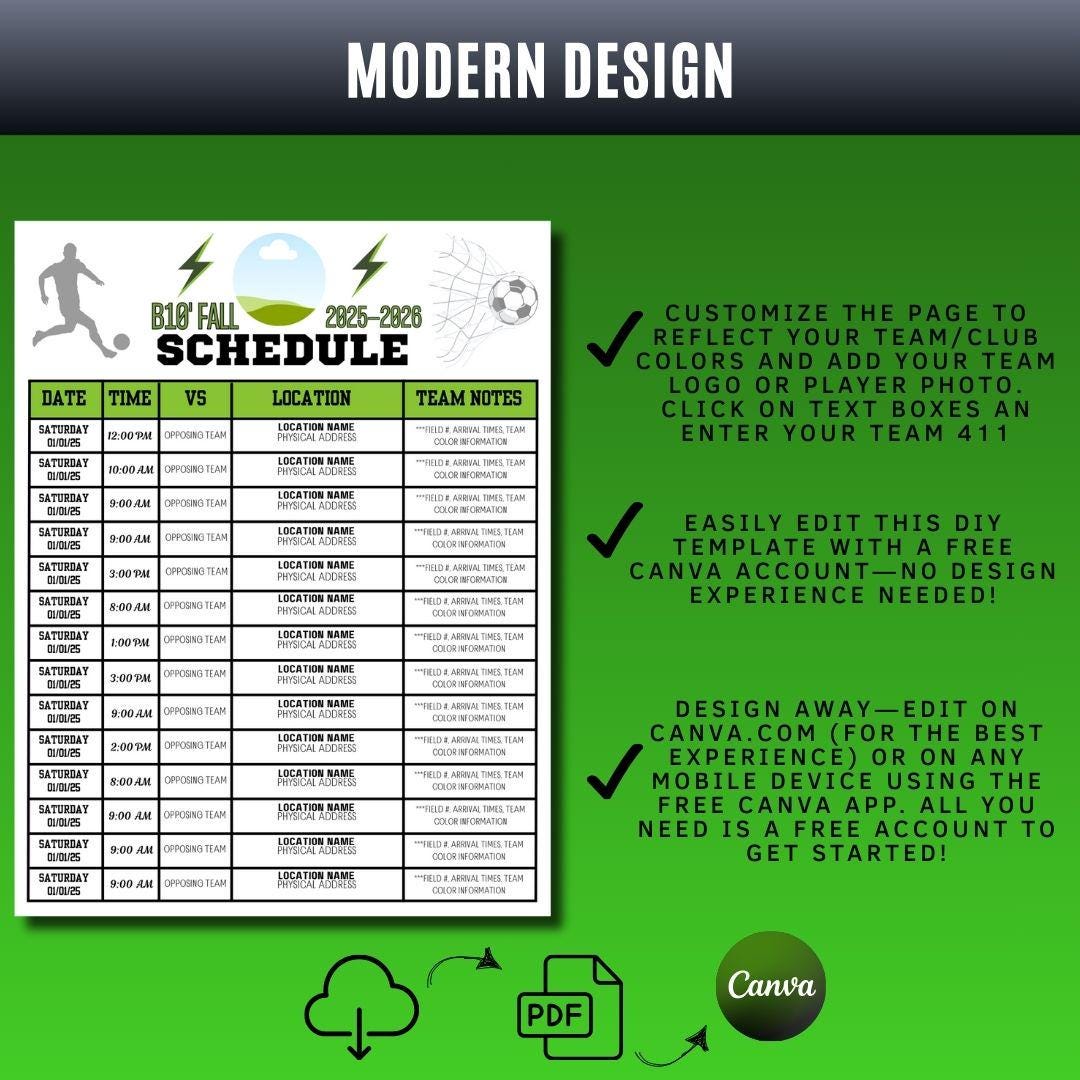 Editable Boys Soccer Schedule Template: Canva Team Planner (digital ...