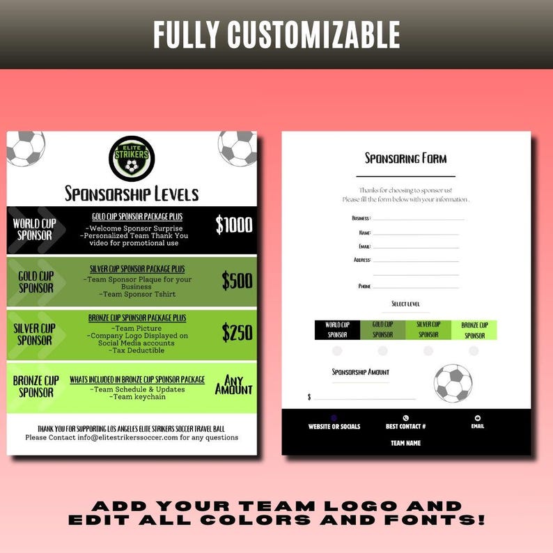 Soccer Sponsorship Package: Editable Canva Template + Donation Form ...