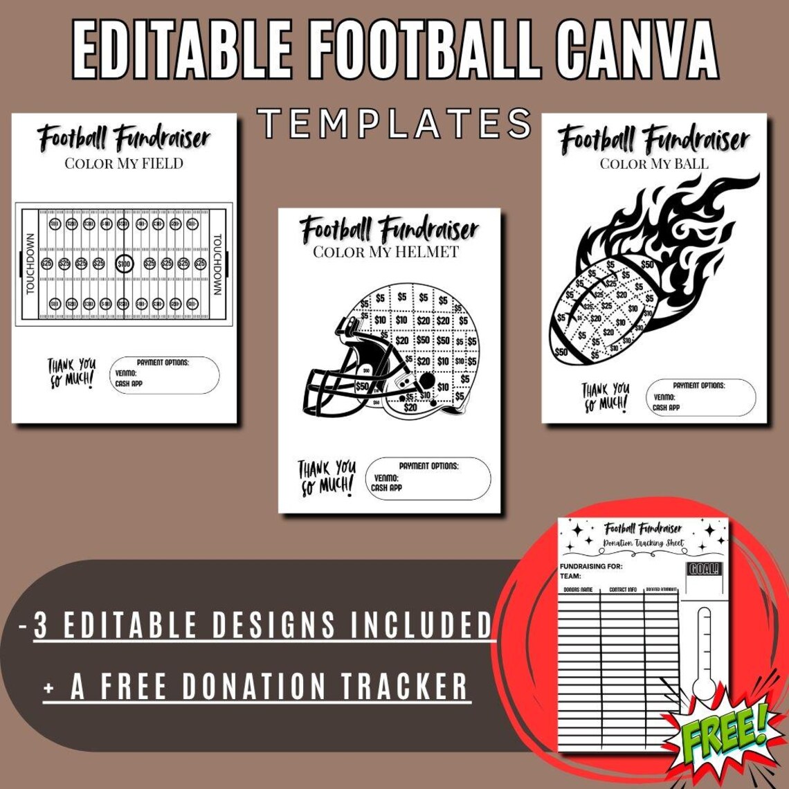 Football Fundraiser Canva Templates: Fill-a-thon, Donation Tracker ...