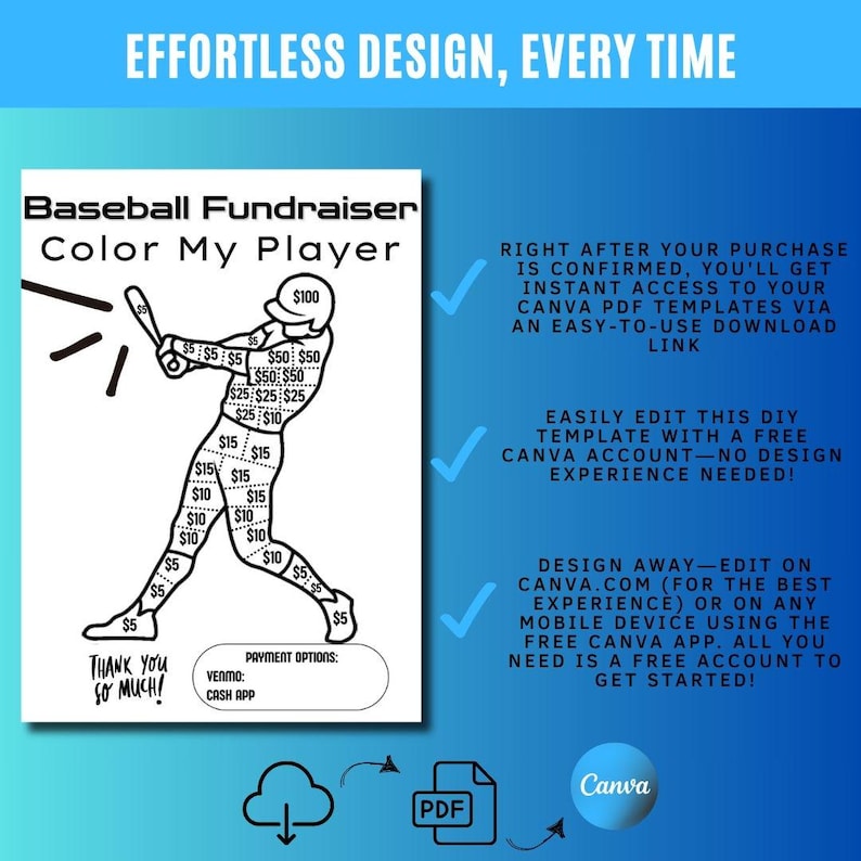 Baseball Fundraiser Canva Bundle Fill My Player,ball AND Base Templates ...