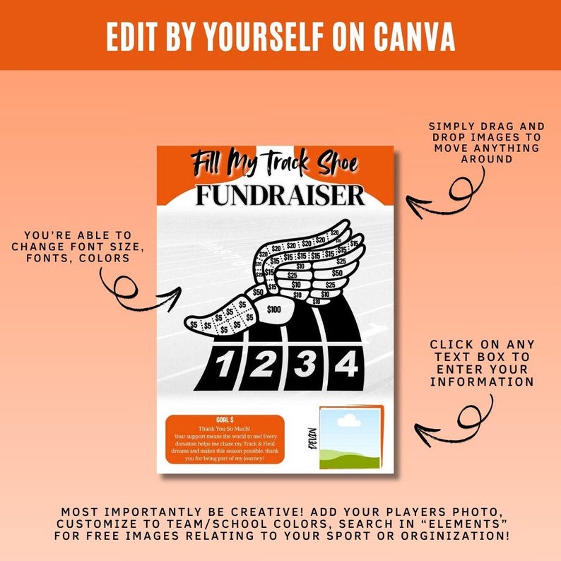 Track and Field Fundraiser Flyer: Fill My Shoe, Editable Canva Template ...