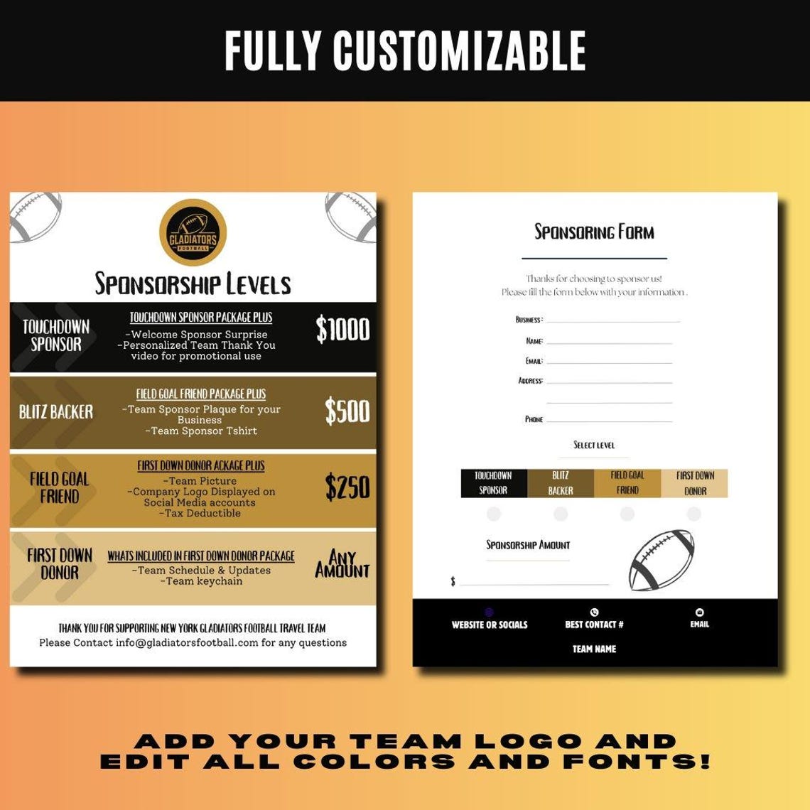 Football Sponsorship Flyer Template: Editable Canva Design (digital ...