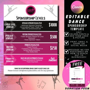 Dance Sponsorship Flyer Template: Editable Canva Design + Donation Form ...