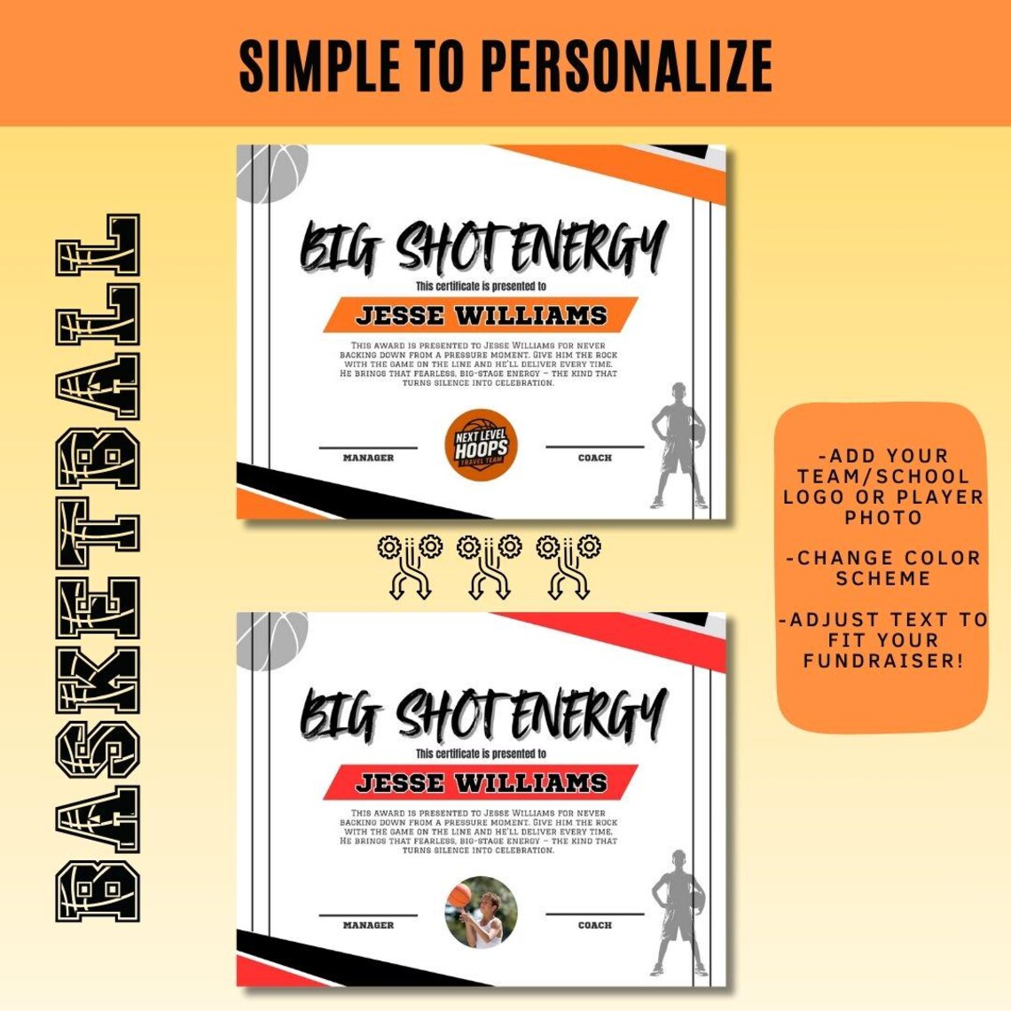 Editable Basketball Award Certificates: Canva Template (digital ...