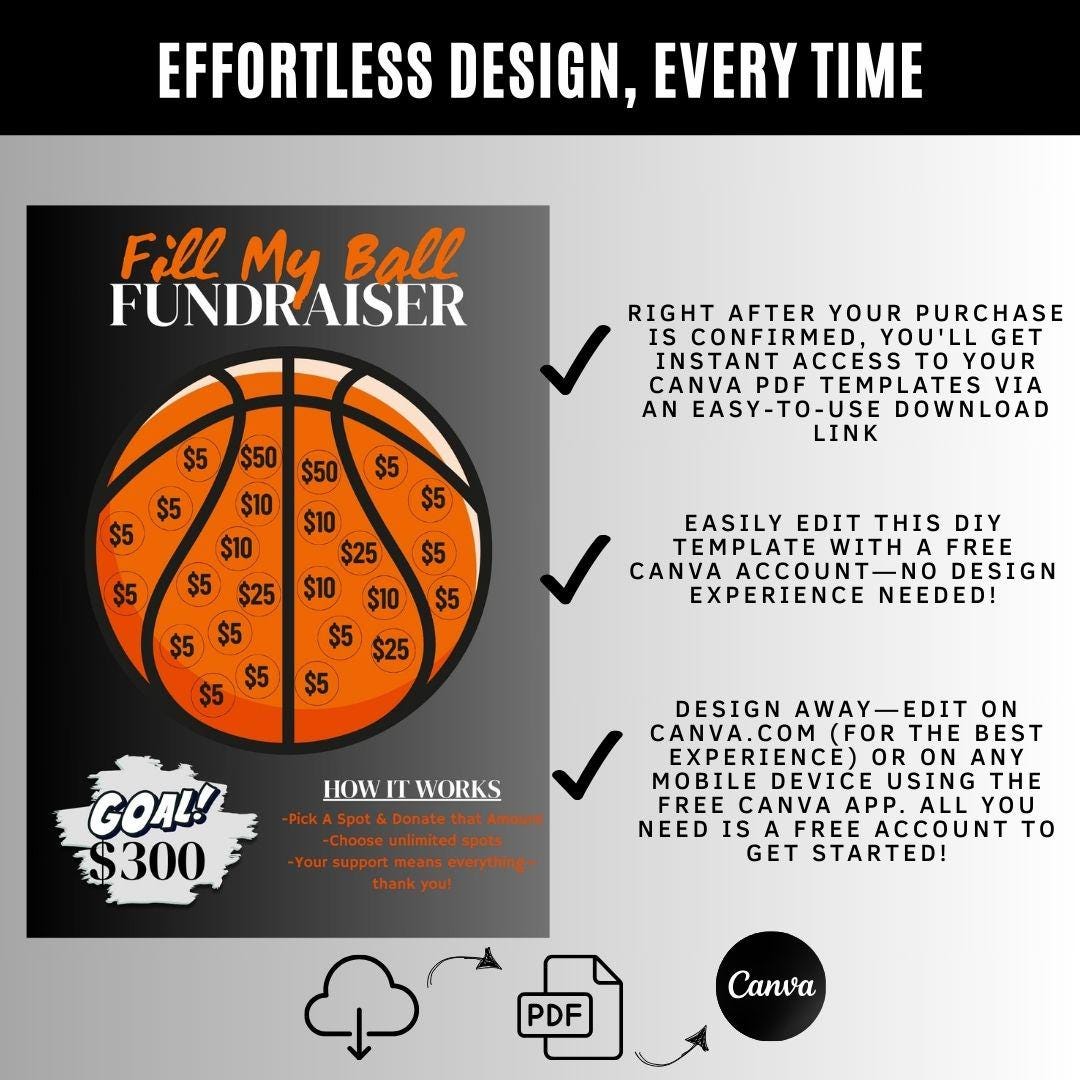 Basketball Fundraiser Template: Fill My Ball, Canva Editable (digital ...