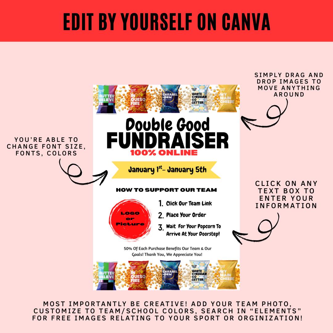 Double Good Popcorn Fundraiser Flyer Template – Editable Canva Design ...