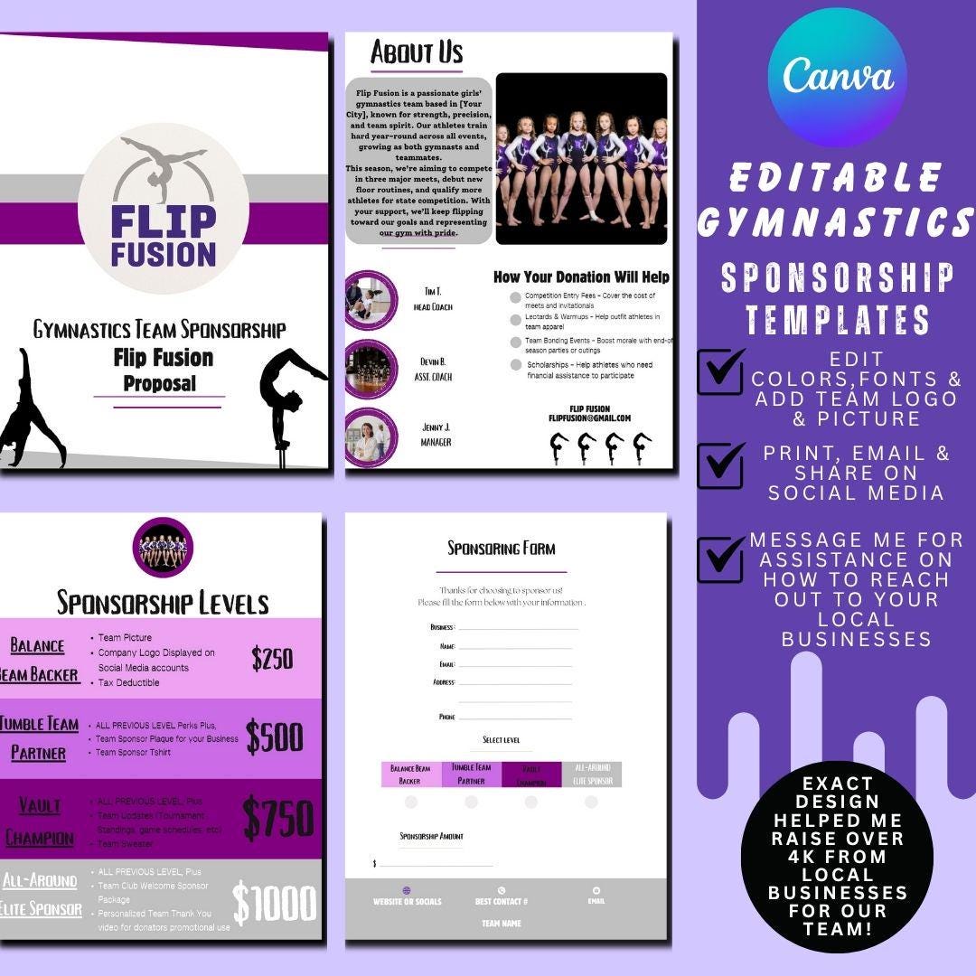 Gymnastics Sponsorship Packet Canva Template: Editable Team Fundraiser ...
