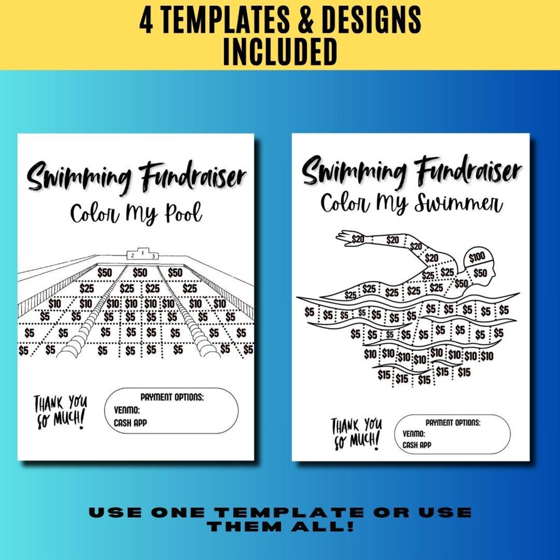 Swimming Fundraiser Canva Templates Bundle: Swim Team Donation Tracker ...