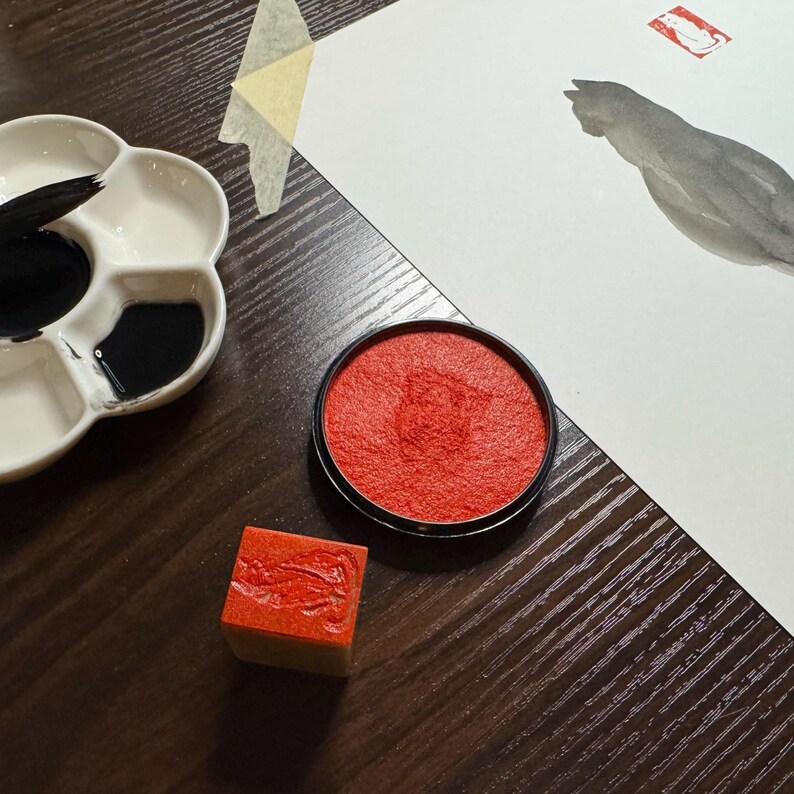 Hand-painted Sumi-e Cat With Dragonflies Art, Original Japanese Black ...