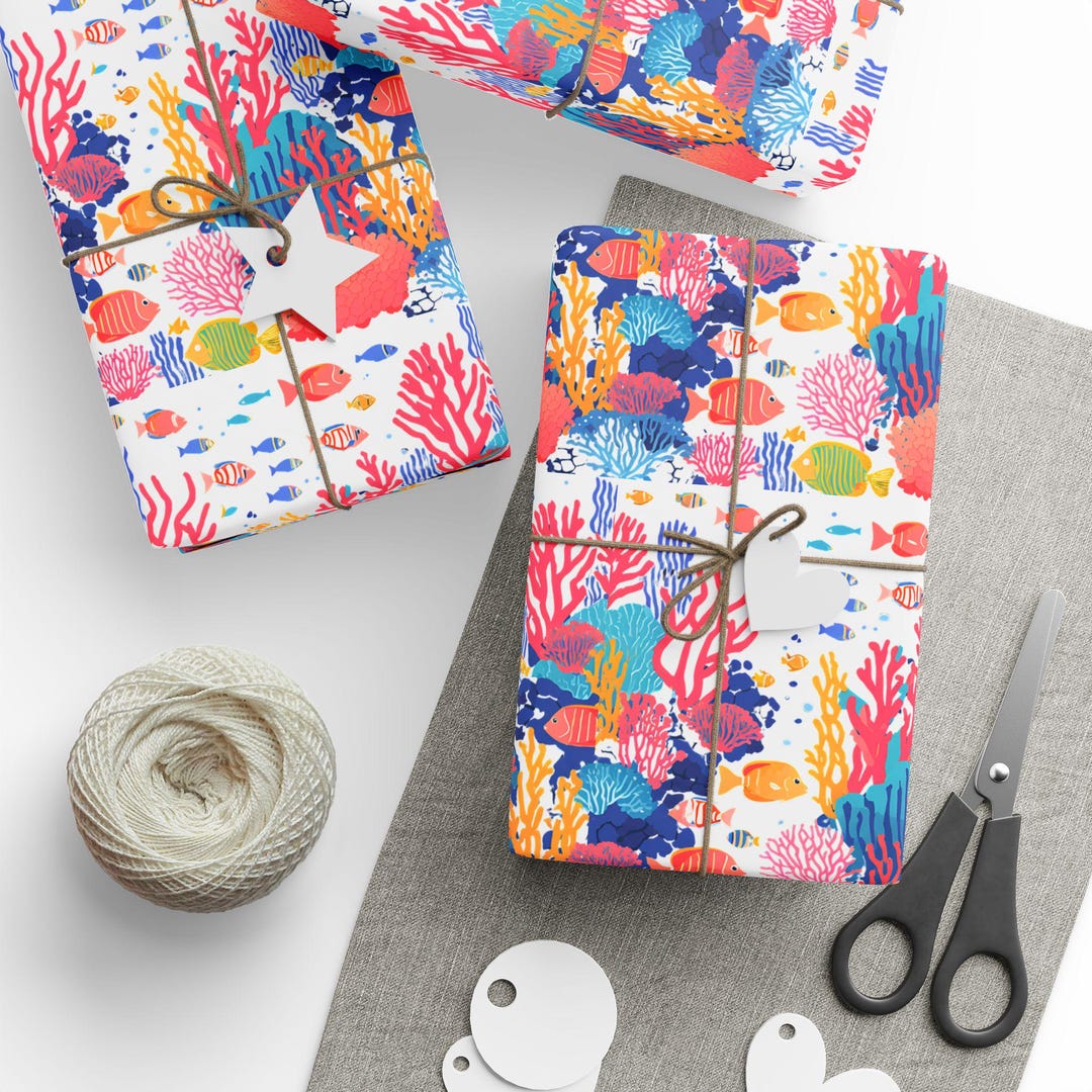 Vibrant Coral Reef Wrapping Paper - Ocean-themed Gift Wrap for ...