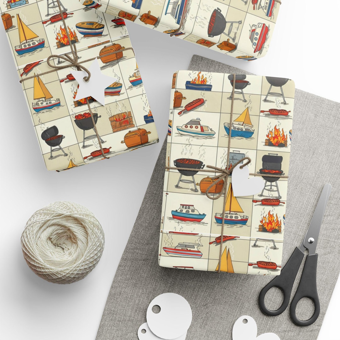 Nautical & Bbq-themed Wrapping Paper Roll for Gifts, Ocean Decor, Boat ...