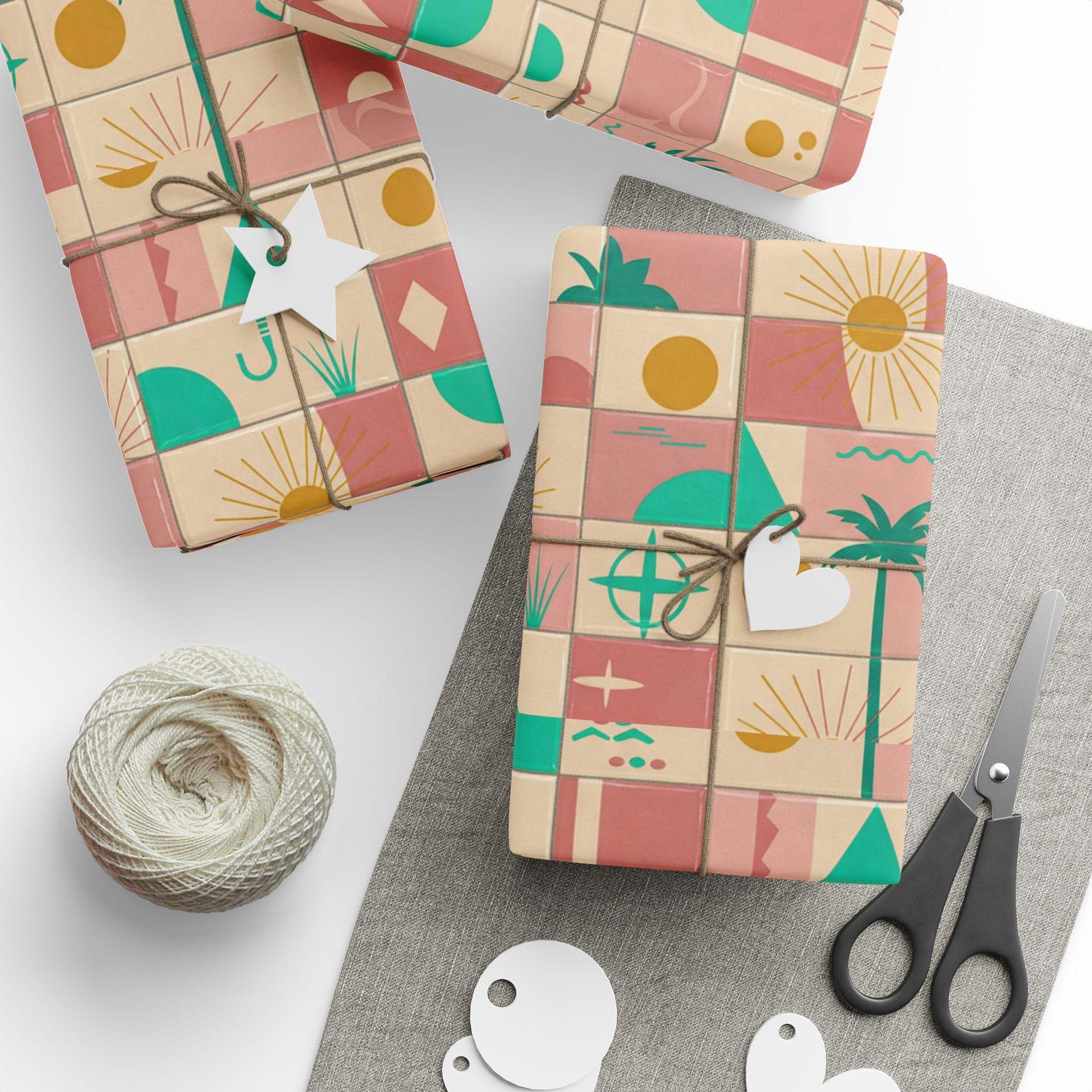 Mid Century Modern Palm Springs Wrapping Paper: Colorful Geometric ...