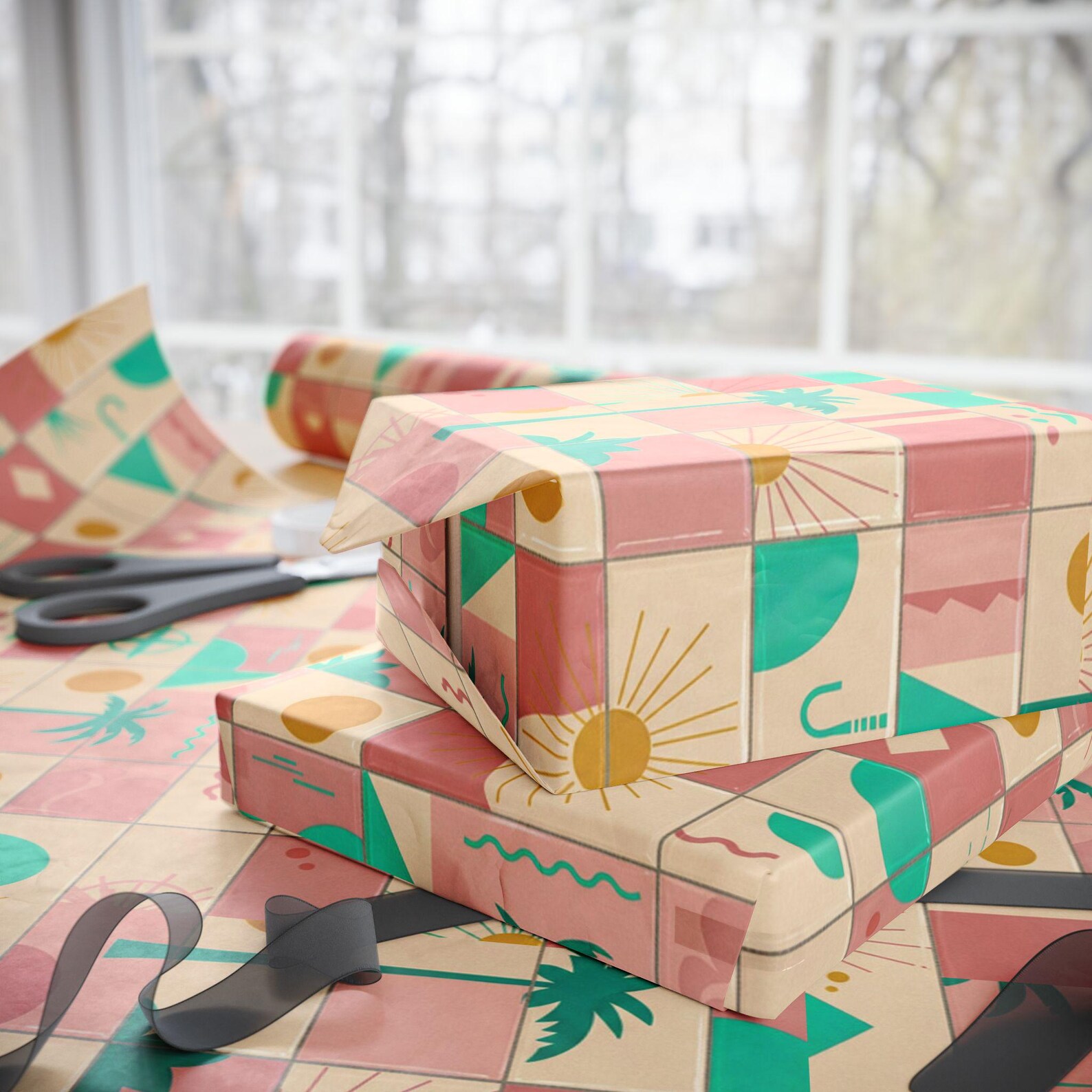 Mid Century Modern Palm Springs Wrapping Paper: Colorful Geometric ...